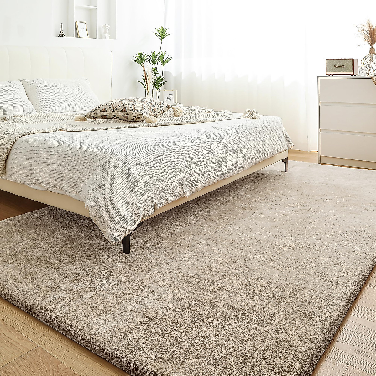 H.VERSAILTEX 3x5 Rugs for Bedroom, College Dorm Room Small Area Rug, Non-Slip Fluffy Shaggy Bedside Soft Shag Fuzzy Plush Carpet for Kids Boys Teen Home Decor Aesthetic, Nursery, French Oak