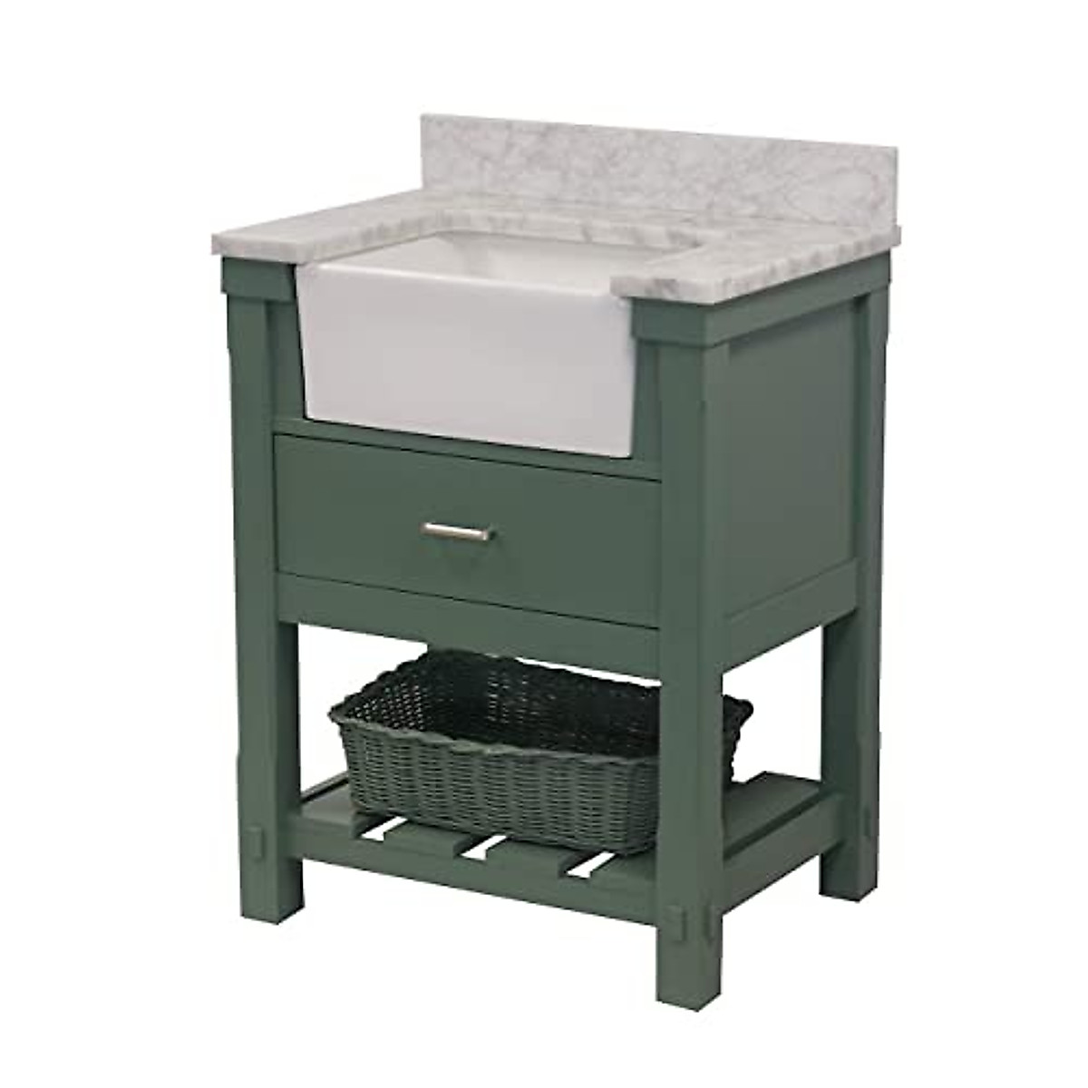 Charlotte 30-inch Bathroom Vanity (Carrara/Sage Green): Includes Sage Green Cabinet with Authentic Italian Carrara Marble Countertop and White Ceramic Farmhouse Apron Sink