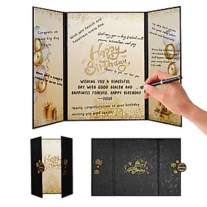 BCIBhucy Happy Birthday Signature Book, Black Gold Creative Birthday Guest Book, Birthday Signing Card Board Party Supplies, Large Birthday Guest Book 12" x 18" Birthday Decorations for Men Women