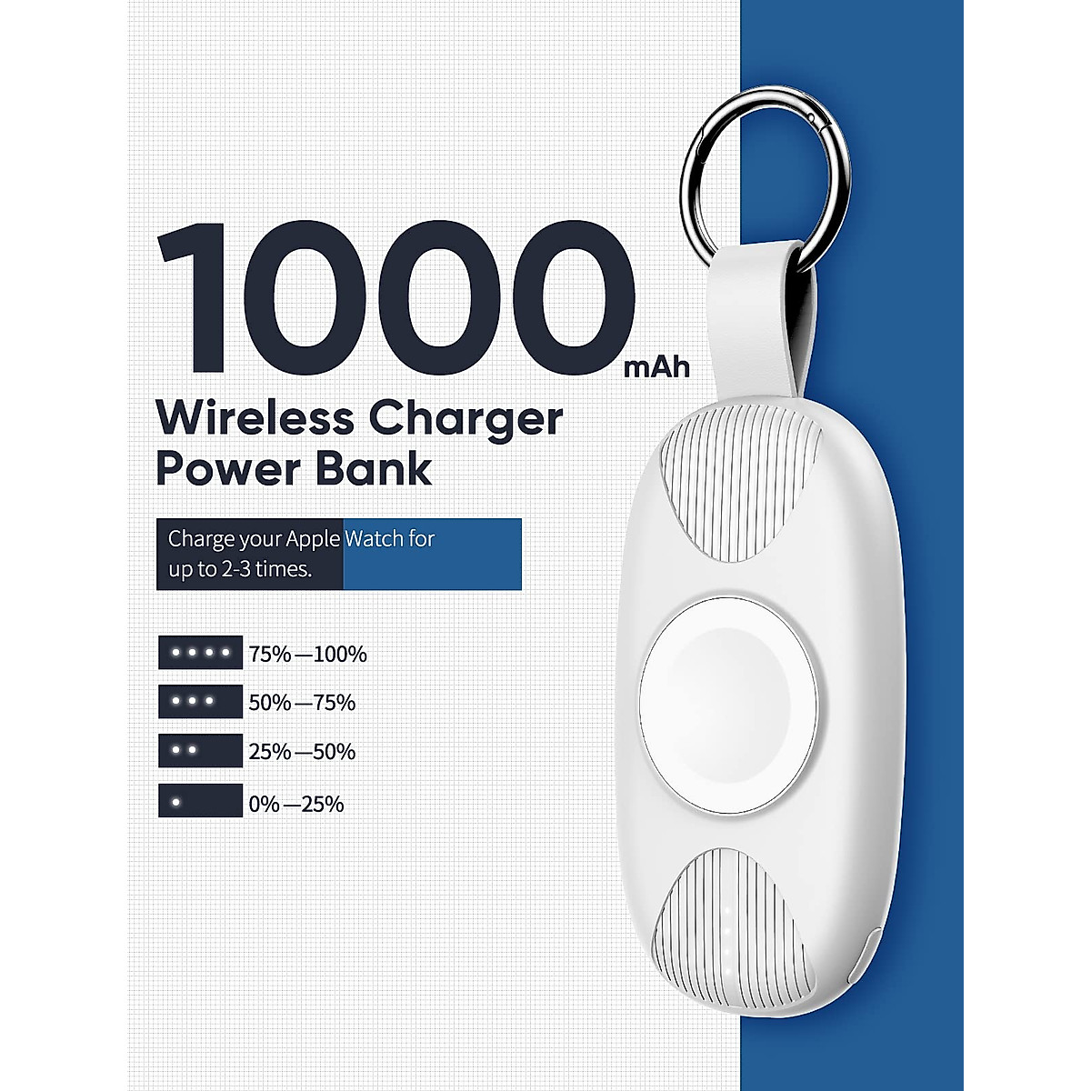 Portable Charger for Apple Watch, 1000mAh Magnetic Keychain Wireless Power Bank Watch Charger for iWatch with 4 LED Indicators, Apple Watch Accessories Compatible for All Apple Watch Series