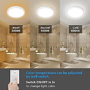 Unicozin Dimmable Ceiling Light with Remote Control, 8.7Inch 18W 3000K-6000K Light Color Adjustable, Round LED Flush Mount Ceiling Lamp, White Flat Panel Light for Dining Room, Bedroom, Kitchen,Wired