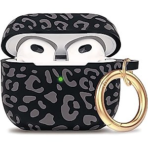 Leopard Silicone Airpods 3 Case 2021 (Not Fit Pro), Gawnock Soft Case Cover Flexible for Airpods 3rd Generation Floral Print Cover for Women Girls with Keychain (Grey Leopard)