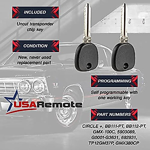 Car Key Fob Keyless Entry Remote with Ignition Key fits Chevy, Cadillac, GMC (OUC60270, OUC60221), Set of 2