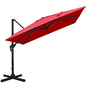 Sunnyglade 10x10Ft Cantilever Patio Umbrella Square Deluxe Offset Umbrella 360°Rotation & Integrated Tilting System Heavy Duty Patio Hanging Umbrella for Market Garden Deck Pool Backyard Patio (Red)