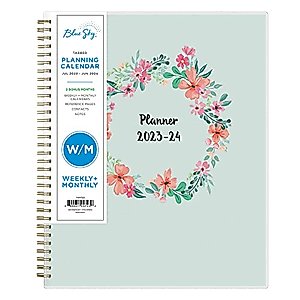 Blue Sky 2023-2024 Academic Year Weekly and Monthly Planner, 8.5" x 11", Frosted Flexible Cover, Wirebound, Laurel (144723)