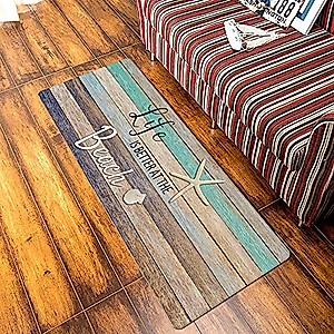 Anti Fatigue Mats for Kitchen Floor, Life is Better at the Beach Rustic Wooden Cushioned Waterproof Non-Slip Kitchen Mat and Rug, Comfort Standing Kitchen Mat for Home, Sink, Laundry, 24x36 Inches
