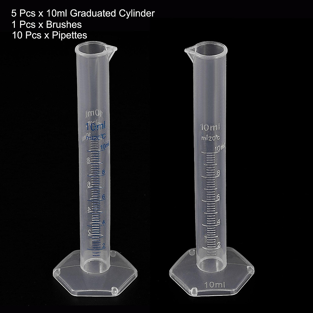 uxcell Plastic Graduated Cylinder, 10ml Measuring Cylinder with 10 Transfer Pipettes and 1 Brush, 16in1 Set for Science Lab