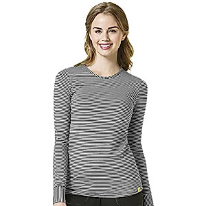 WonderWink Women's Striped Long Sleeve Tee, Pewter/White, Medium