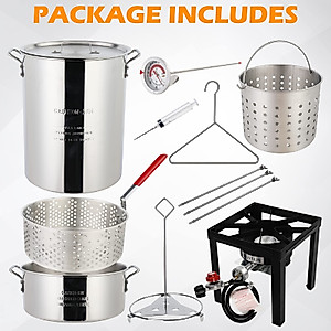 ROVSUN 30QT Turkey Fryer & 10QT Fish Fryer Kit w/ 55,000BTU Propane Stove, Aluminum Outdoor Deep Fryer & Seafood Boiler Steamer w/Baskets, Thermometer, Marinade Injector, Turkey Rack & Rack Lifter