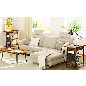 End Table with Charging Station, Narrow Side Table with USB Port and Outlet, Flip Top Nightstand with Storage Shelf, Storage Bag for Small Spaces, Bedside Table for Living Room, Bedroom (Brown)