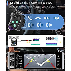 Single Din Car Stereo Support Apple Carplay Android Auto, Podofo 5.1'' IPS Touchscreen Car Radio Video Music Player Bluetooth Audio AUX/USB/FM Voice Assistant Steering Wheel Control Backup Camera