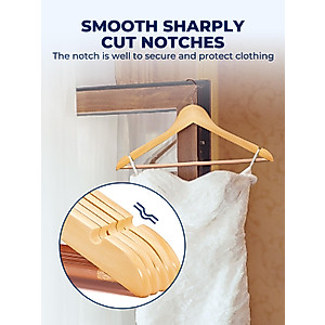 Smartor Wooden Hangers 10 Pack, Durable Coat Hanger Wood Hangers with Bar, Premium Suit Hangers for Men Women - Heavy Duty Hangers Pants Hanger Set with 360° Rose Gold Rotatable Hook, Natural