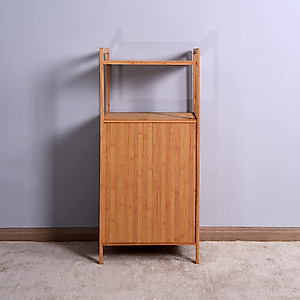 SSLine Bamboo Laundry Hamper Cabinet Organizer Floor Stand Bathroom Storage Shelf Cabinet with Tilt Out Laundry Basket Dirty Clothes Bag for Laundry Room Bathroom Bedroom Closet