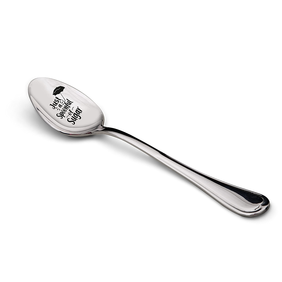 HappyBeeCo Just a Spoonful of Sugar Spoon for Friends or Dessert Sugar Coffee Lover Funny Birthday Gift Silver 7 inches