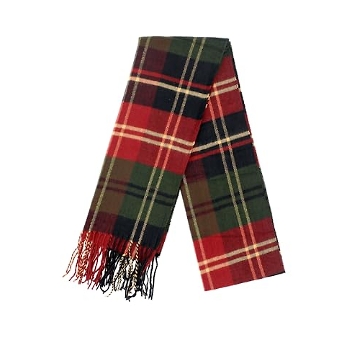 Achillea Scottish Tartan Plaid Scarf, Classic Winter Scarf, Soft Cashmere Feel Men’s & Women's Scarves (Olive Burgundy Plaid)