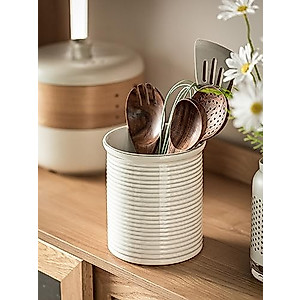 YHOSSEUN Cooking Utensil Holder, Ceramic Utensil Holder for Kitchen Counter, 6.8” Large Kitchen Utensil Holder Crock for Utensils, Farmhouse Utensil Organizer Storage Caddy
