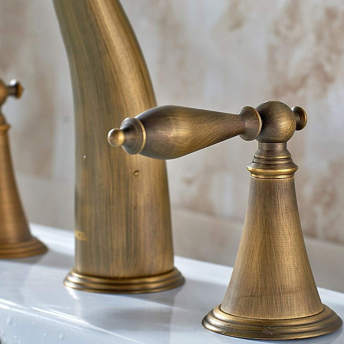 Mixer Tap Double Handle Bronze Solid Brass Sink Hot and Cold Water Tap 3-holes Full Copper Kitchen Basin Mixer Faucet Deck Mounted Bathroom Washbasin Tap Bath Bathtub Waterfall Faucet Set