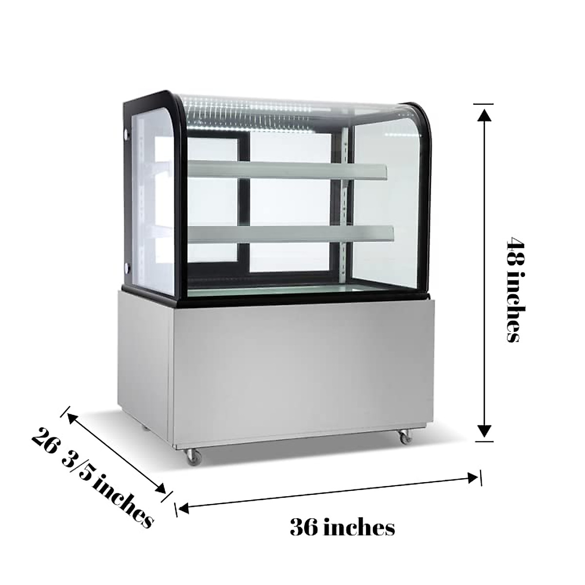 WESTLAKE 36 "W Commercial Refrigerated Bakery Display Case Curved Glass Stainless Steel Refrigerated Bakery Display Case with LED Lighting