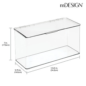 mDesign Plastic Bathroom Storage Organizer Box Containers with Hinged Lid for Vanity Drawers - Holds Lotions, Face Towels, Cotton Swabs, Soap, or Accessories - Lumiere Collection - 4 Pack - Clear