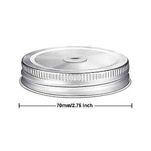 26 Packs Stainless Steel Regular Mouth Mason Silver Jar Lids with Straw Hole Compatible with Mason Jar