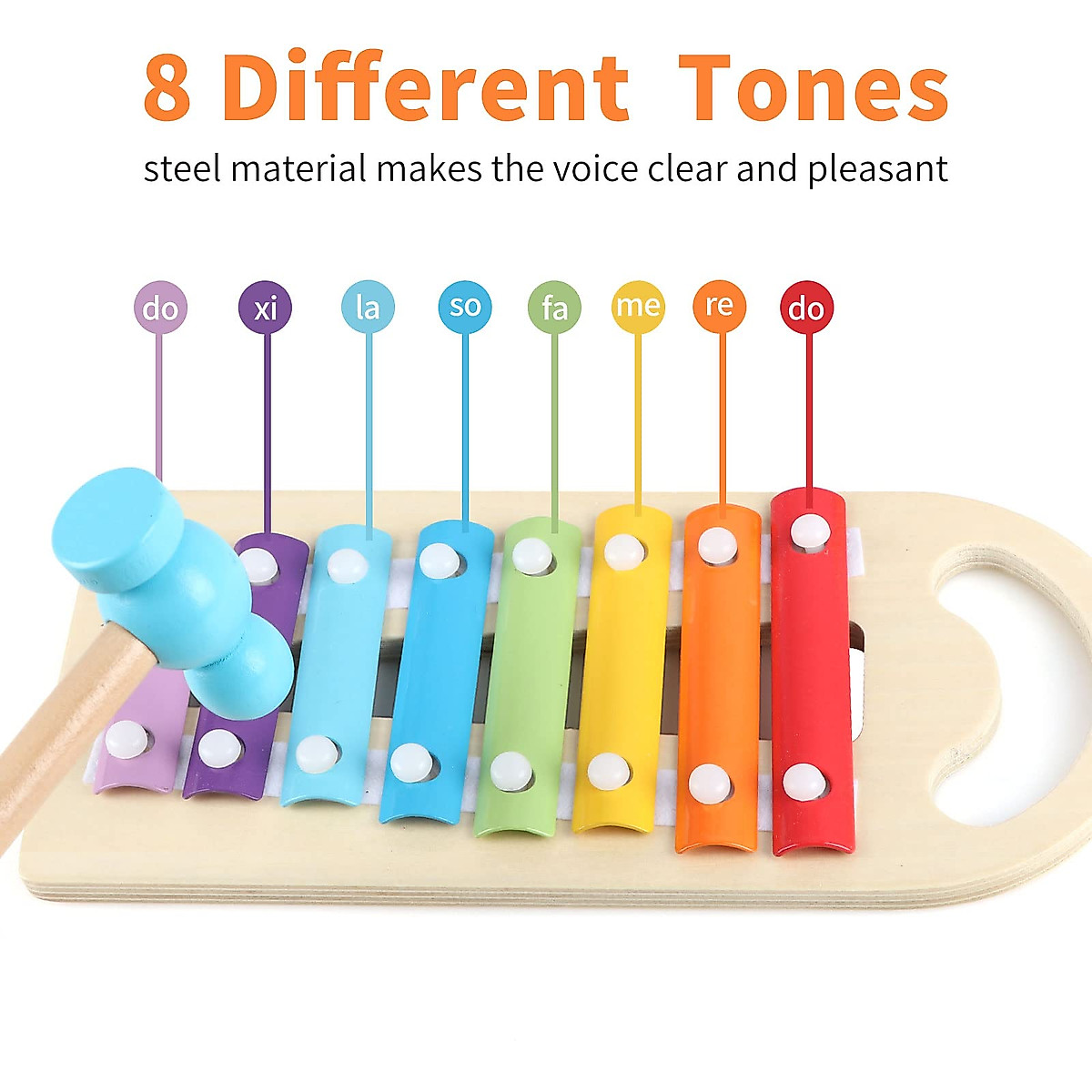 Canuan 4-in-1 Hammering Pounding Toys, Pound & Tap Bench with Slide Out Xylophone, Multifunctional Montessori Wooden Musical Pounding Toys for 1 2 3+ Years Boy Girl Baby Toddlers