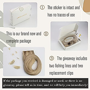 Sunny Invisible Wire Hair Extensions Balayage Light Ash Brown Faded to Blonde Highlights Platinum Blonde Invisible Line Hair Extensions Human Hair Ombre Hairpiece Extensions 80g 16inch