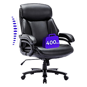 Big and Tall Office Chair 400lbs-Heavy Duty Executive Desk Chair with Extra Wide Seat, High Back Ergonomic Leather Computer Chair with Tilt Rock&Tension, Padded Armrests-Diamond Black