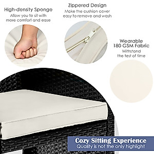 Tangkula 4 Pieces Rattan Furniture Set, Outdoor Conversation Set w/Chair & Loveseat & Tempered Glass Coffee Table, Suitable for Garden, Backyard, Poolside, Patio Furniture Set for 4 (1, White)