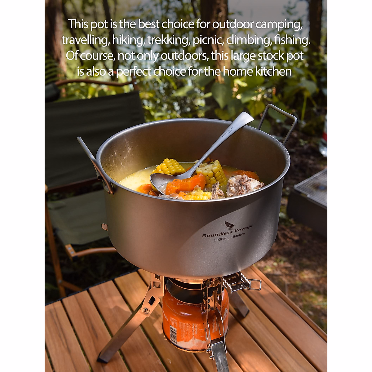 Boundless Voyage 5L Titanium Stock Pot with Lid Folding Handle Soup Pot for Outdoor Camping Hiking Picnic Home Kitchen Ultralight Cookware Ti2104C