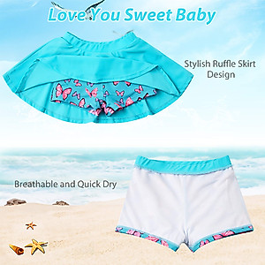 swimsobo Girls Two Pieces Swimsuit Butterfly Bathing Suit Long Sleeve Rash Guard Swimming Skirt with Shorts Swimwear 9 10 Years Old