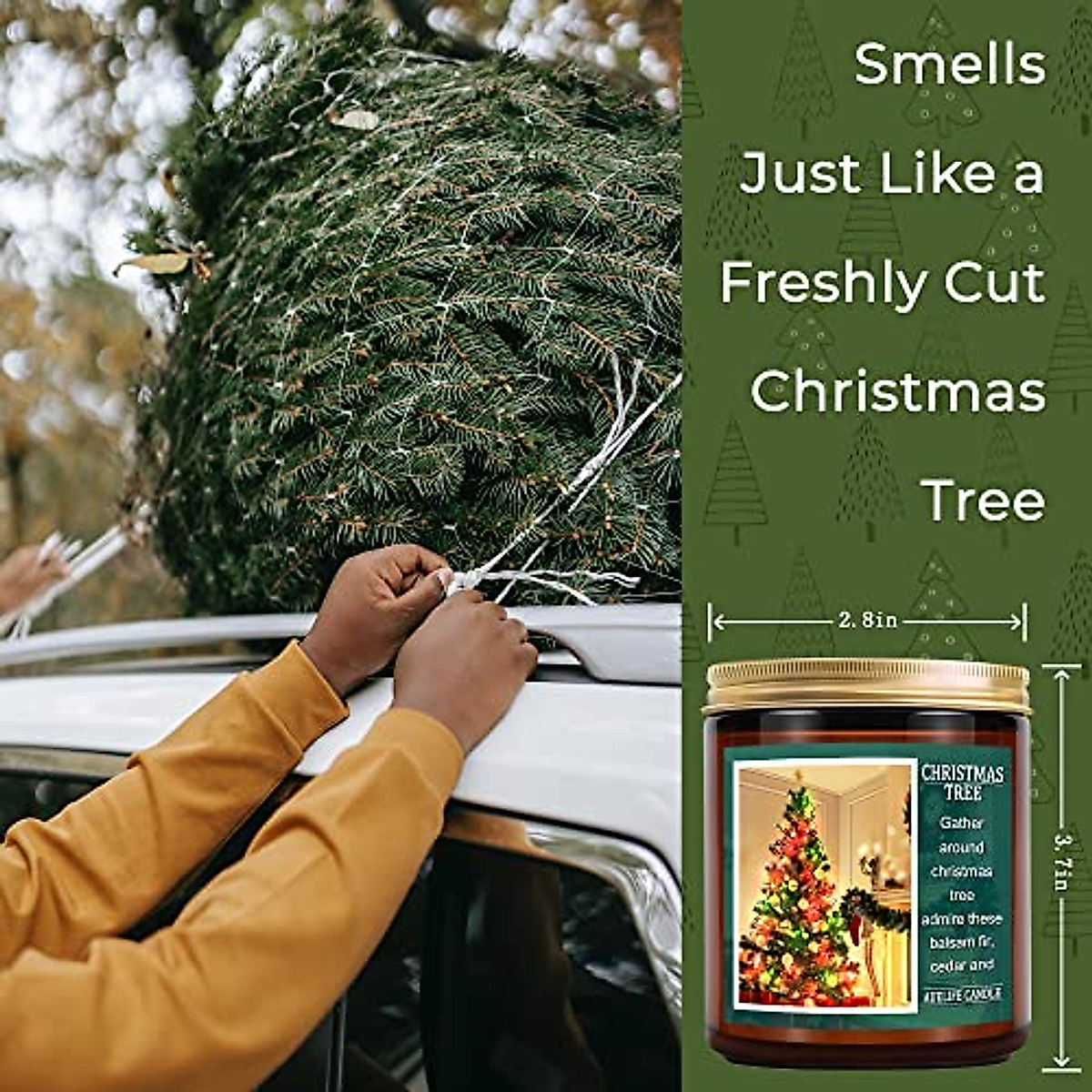 Christmas Tree Candles Soy Candle Gifts for Women Men Balsam Fir Cedar Holly and Evergreen Holiday Scented Candles for Home 50 Hour Burn Time 7oz Clear Jar Candle