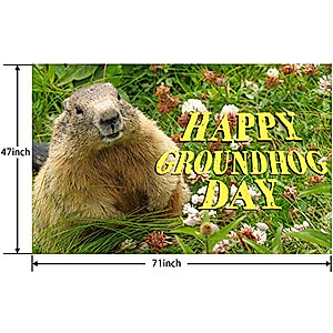 Happy Groundhog Day Banner Background Realistic Cute Animals Flowers Green Grass Theme Decor for 1st Birthday Party Spring February 2nd Holidays Festival Groundhog Day Supplies Favors Decorations