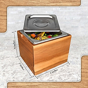 BelleMark Kitchen Compost Bin- Rust Proof Stainless Steel Insert, Countertop Compost Bin with Lid and Acacia Wood Box- Small Compost Bin Kitchen