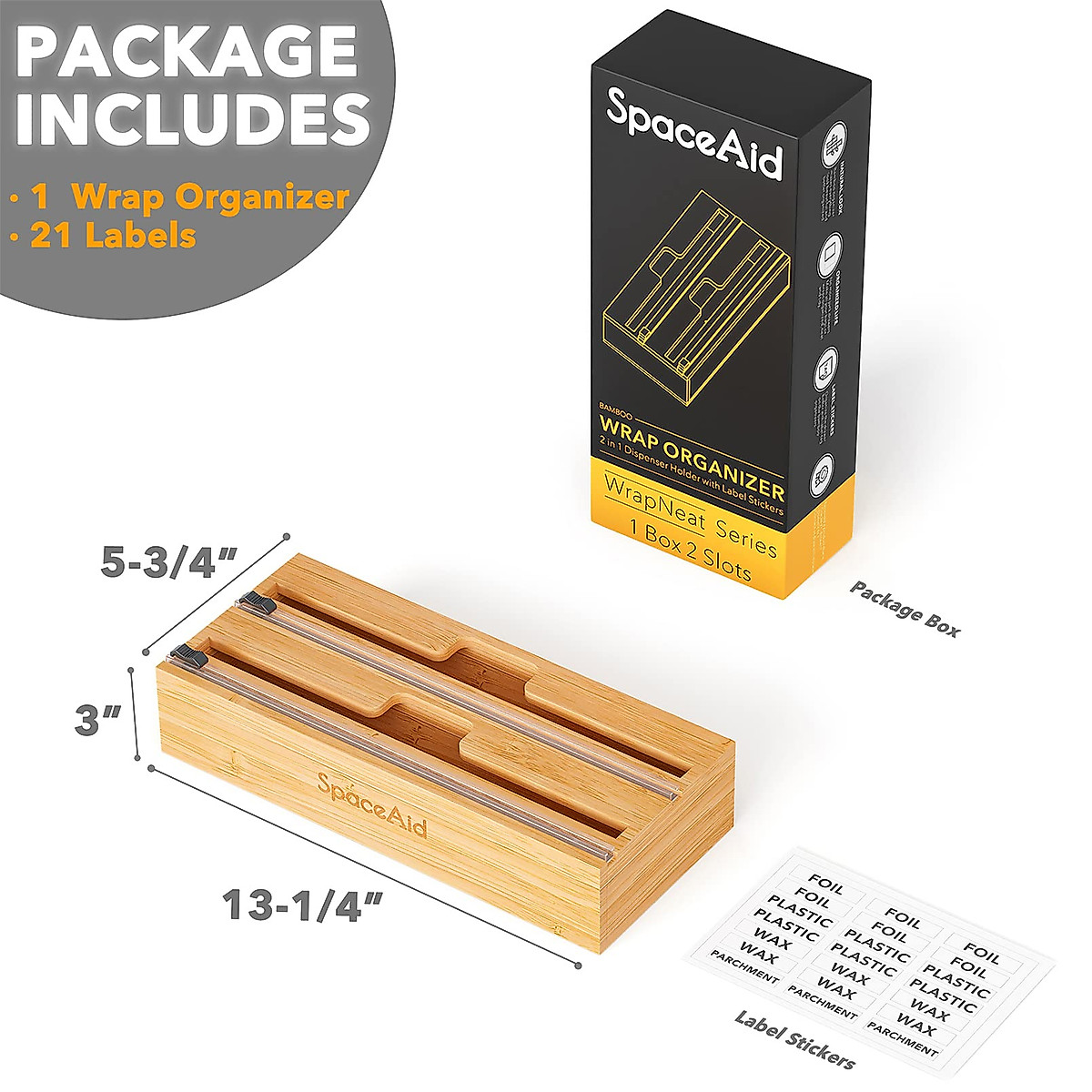 SpaceAid WrapNeat 2 in 1 Wrap Dispenser with Cutter and Labels, Bag Storage Organizer for Kitchen Drawer, (4 Pack)