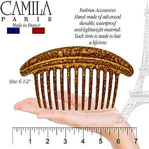 Camila Paris CP3329 French Hair Side Combs Amber Interlocking Combs French Twist Hair Combs, Strong Hold Hair Clips for Women Bun Chignon, Up-Do Styling Girls Hair Accessories Made in France