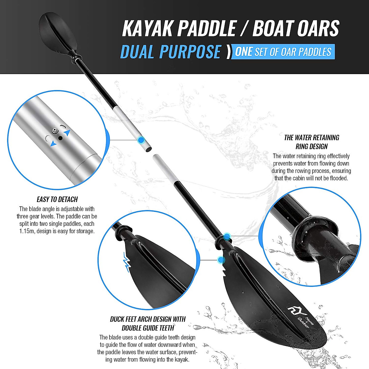 S.Y. Home&Outdoor Kayak Paddle Aluminum Alloy Oars for Boat 87.5 Inches Heavy Duty Canoe Paddle Asymmetrical Lightweight Boating Oar - Black