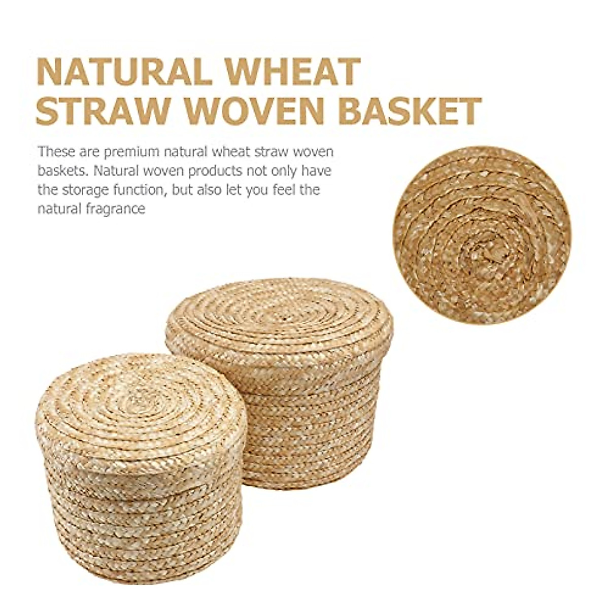 DOITOOL Food Decor 2pcs Straw Storage Basket Toy Basket Round Wheat Straw Hyacinth Storage Baskets