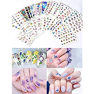 Spearlcable Nail Art Decoration Kit,48 Sheets Nail Stickers Crystal Rhinestones Set 3D Holographic Butterfly Glitter Fruit Nail Art Slices Iridescent Nail Sequins for Acrylic Nail Art
