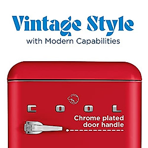 Commercial Cool CCRR4LR 4.0 Cu. Ft Freezer, Vintage Style 1 Slide-Out Glass Shelf and Crisper Cover, Retro Fridge,Red Refrigerator