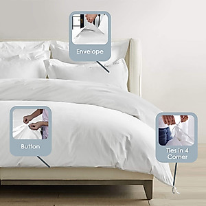 Pizuna Pure 100% Cotton King Duvet Cover Set, 1000 Thread Count Long Staple Cotton Thick Sateen Weave with Button Closure (Combed White Cotton Duvet Cover King)