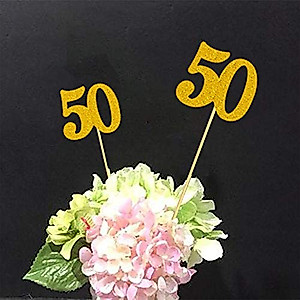 12PCS 50th Birthday Centerpiece Sticks Glitter Number 50 Table Centerpieces Flower Toppers for Anniversary Reunion and Party Decorations (Gold)