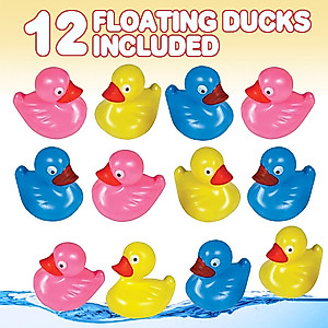 ArtCreativity Floating Plastic Duck Toys - Pack of 12 - Durable Duckie Bath Tub Water Toys for Kids, Carnival Theme Party Supplies, Birthday Party Favors and Goodie Bag Fillers