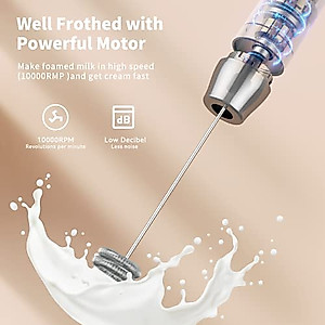 Maestri House Rechargeable Milk Frother, Handheld Electric Foam Maker Waterproof Detachable Stainless Steel Whisk Drink Mixer Foamer with Stand, 2 Whisks for Lattes, Cappuccino (White)