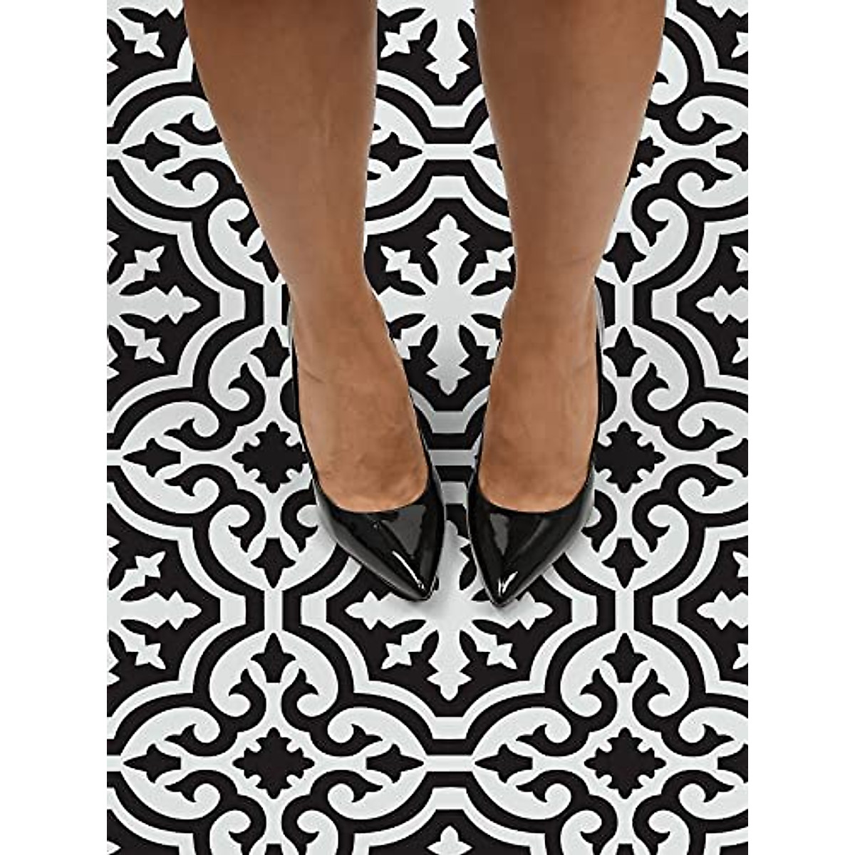 FloorPops FP3828 Parma Peel & Stick Floor Tiles, Black