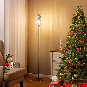 Crystal Floor Lamp with Bulb for Girls Bedroom Silver, Living Room, Modern Tall Glam Minimalism Pole Corner Standing Light for office, Dorm Hotel