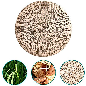 GOTOTOP Tatami Cushion Straw Seat Cushion Pad Handmade Straw 15.4inch Dia Woven Straw Flat Seat Pillow for Yoga Soft Round Pouf Tatami Knitted Floor Mat Garden Dining Room Home Decor Outdoor