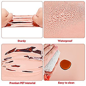 2Pcs Rose Gold Plastic Tablecloth Rose Gold Tinsel Foil Table Cover Disposable Rectangular Metallic Tablecloth Rose Gold Party Supplies Decorations for Bachelorette, Baby Shower, Wedding Table Decor