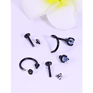 Vsnnsns 16G Lip Rings Stainless Steel Labret Jewelry Monroe Lip Rings Nail Cartilage Tragus Helix Earrings Studs Piercing Jewelry Medusa Piercing Jewelry for Women Men 16 Gauge Earrings 8mm Black