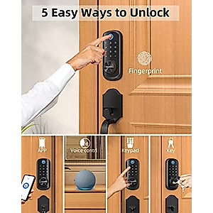 Revolo Fingerprint Smart Lock, 5-in-1 WiFi Door Lock WFP-F, Keyless Entry for Front Door with Remote App Control, 0.3S Unlock, Alexa Google Enable, Built-in Wi-Fi, ANSI Grade 2, IP65 - Black