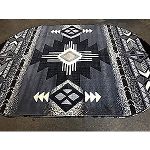 Champion Rugs Southwestern Navajo Aztec Native American Geometric Area Rug Gray (5 Feet X 7 Feet Oval)